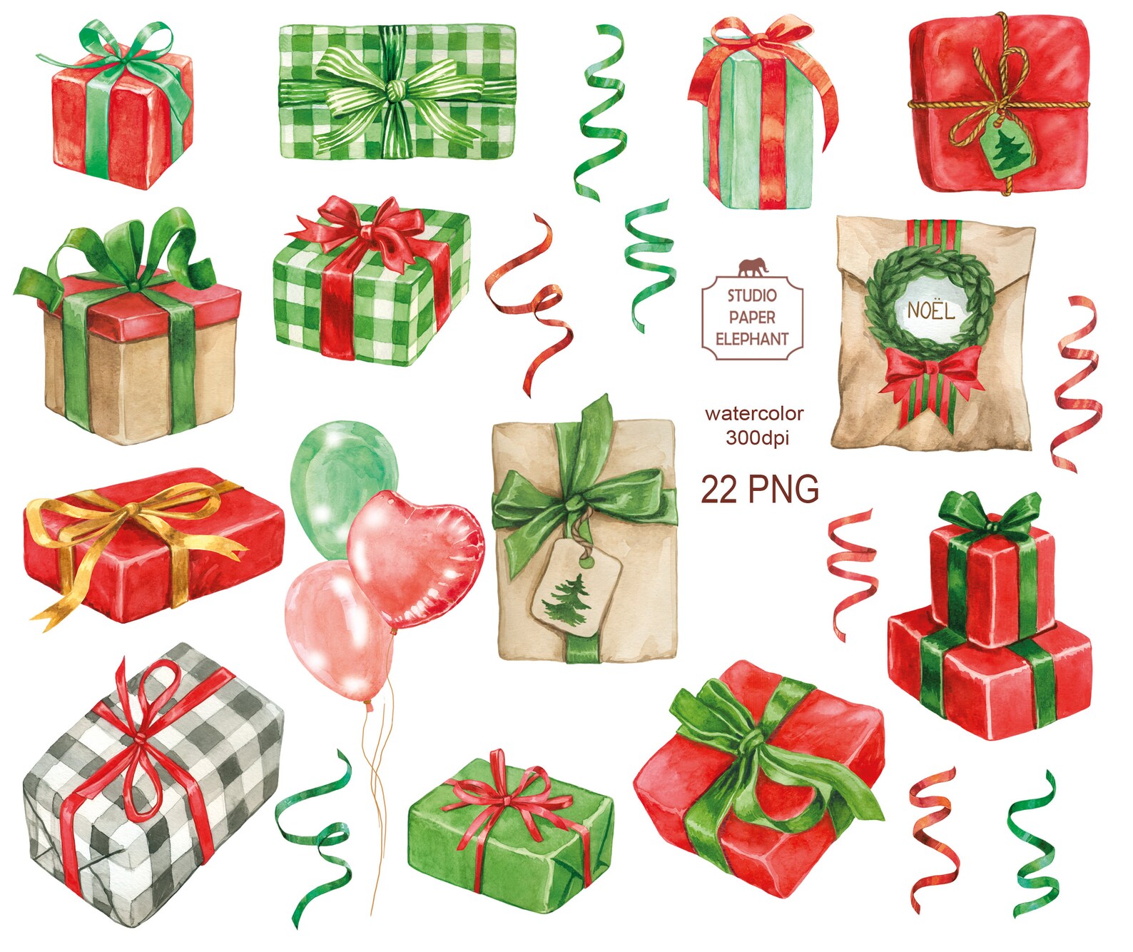 Watercolor Christmas Gifts Gift Boxes Christmas Clipart - Etsy