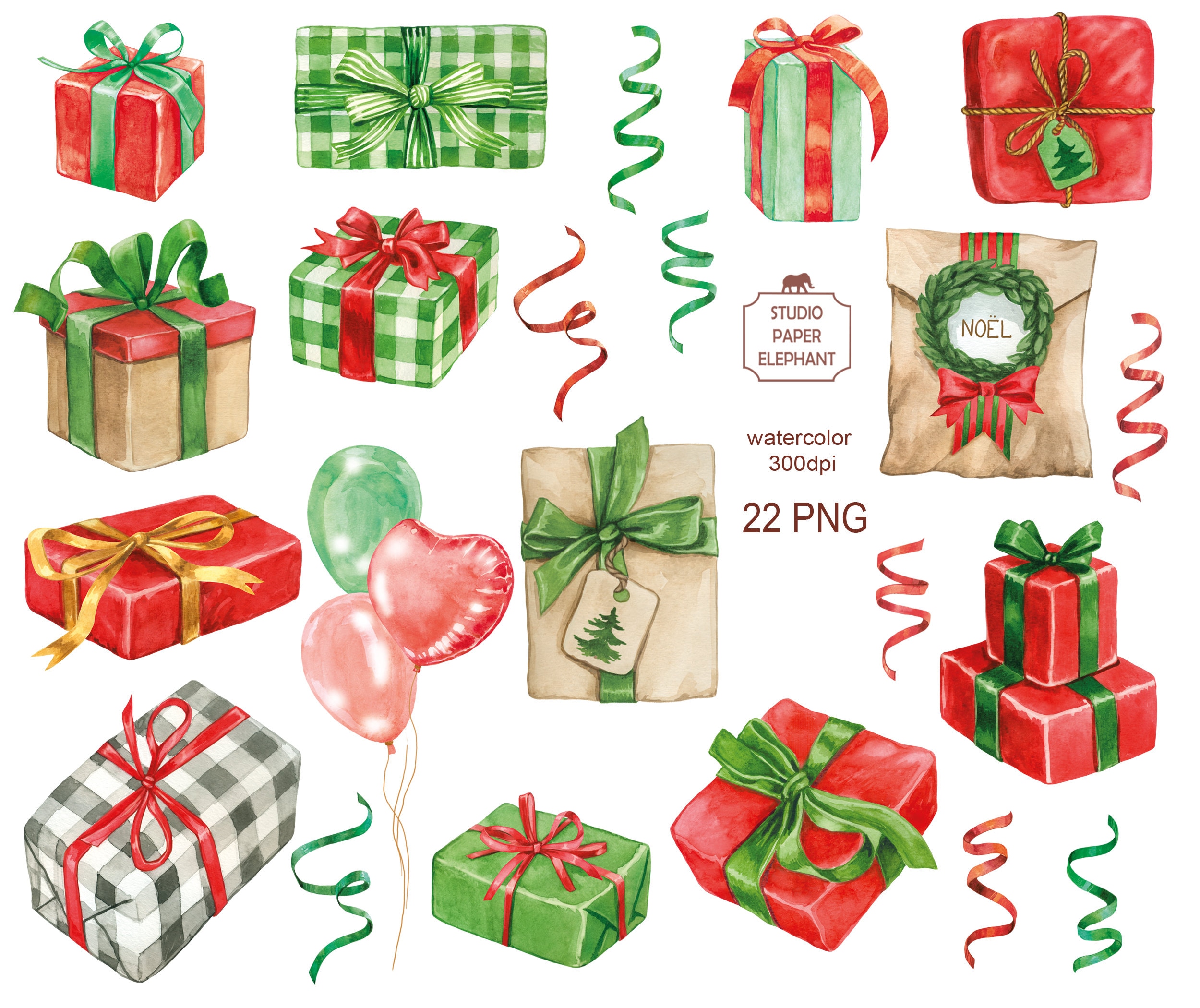 Watercolor Christmas Gifts Gift Boxes Christmas Clipart - Etsy
