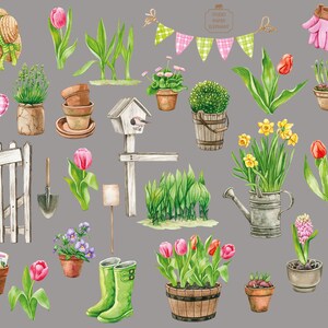 Watercolor Spring Garden Clipart, Spring Flowers in Pots, Farmhouse ...