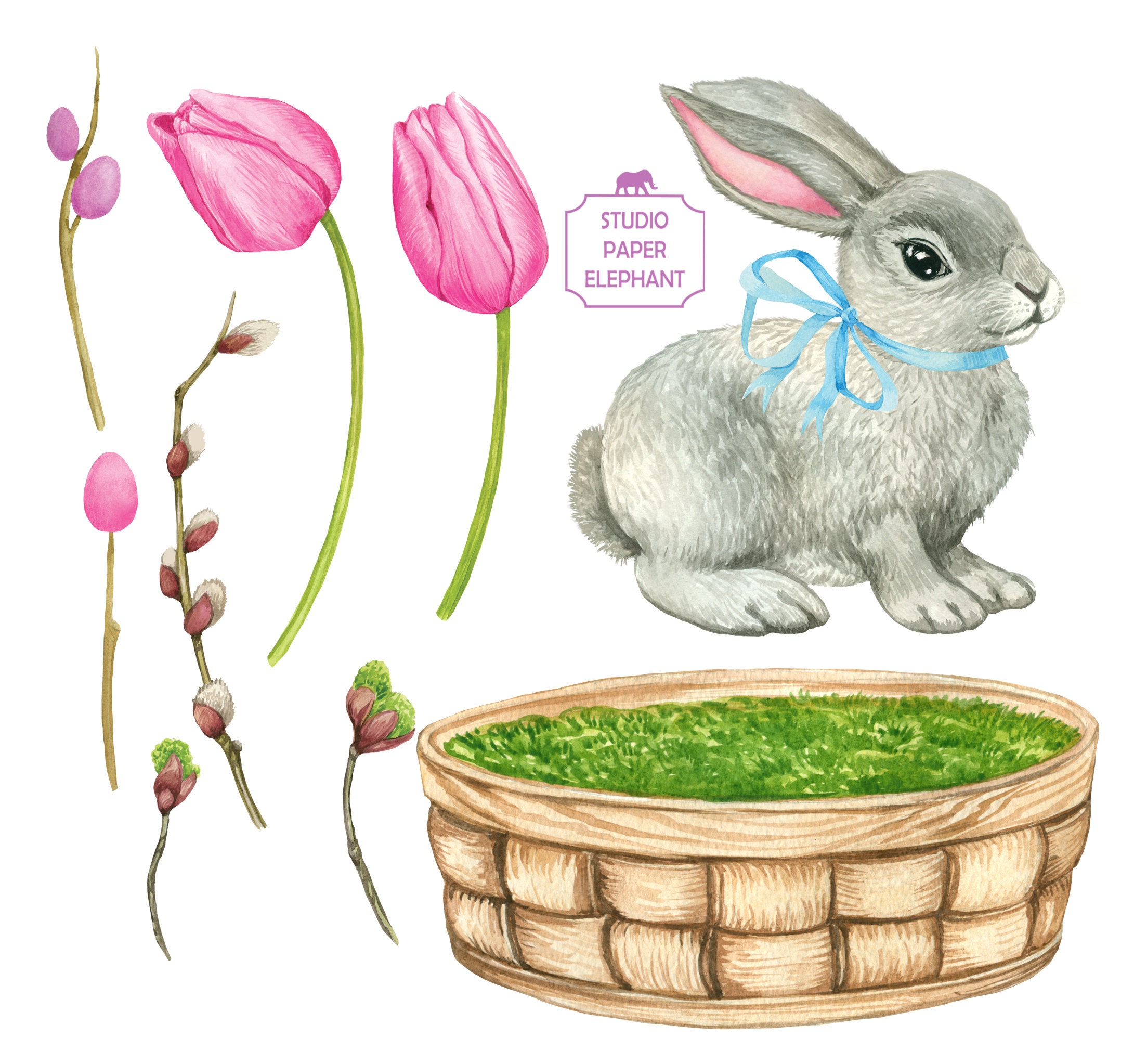 Watercolor Easter Clipart Easter Bunnies Cute Easter Eggs | Etsy