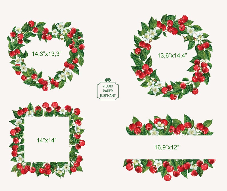 Watercolor Cherry Wreaths Cherry Clipart Cherry Frame Hand - Etsy