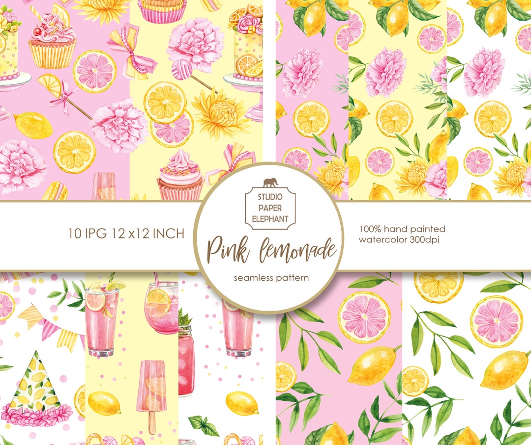 Pink Lemonade Party Seamless Pattern, Digital Paper, Scrapbook Paper ...