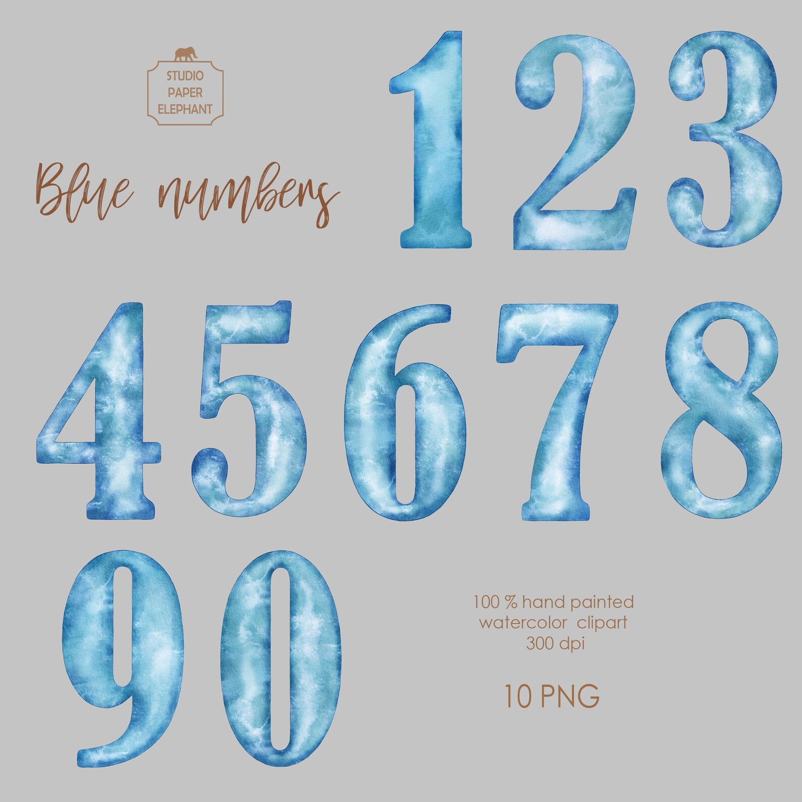 Watercolor Blue Numbers Clipart: Birthday & Wedding DIY (PNG Digital ...