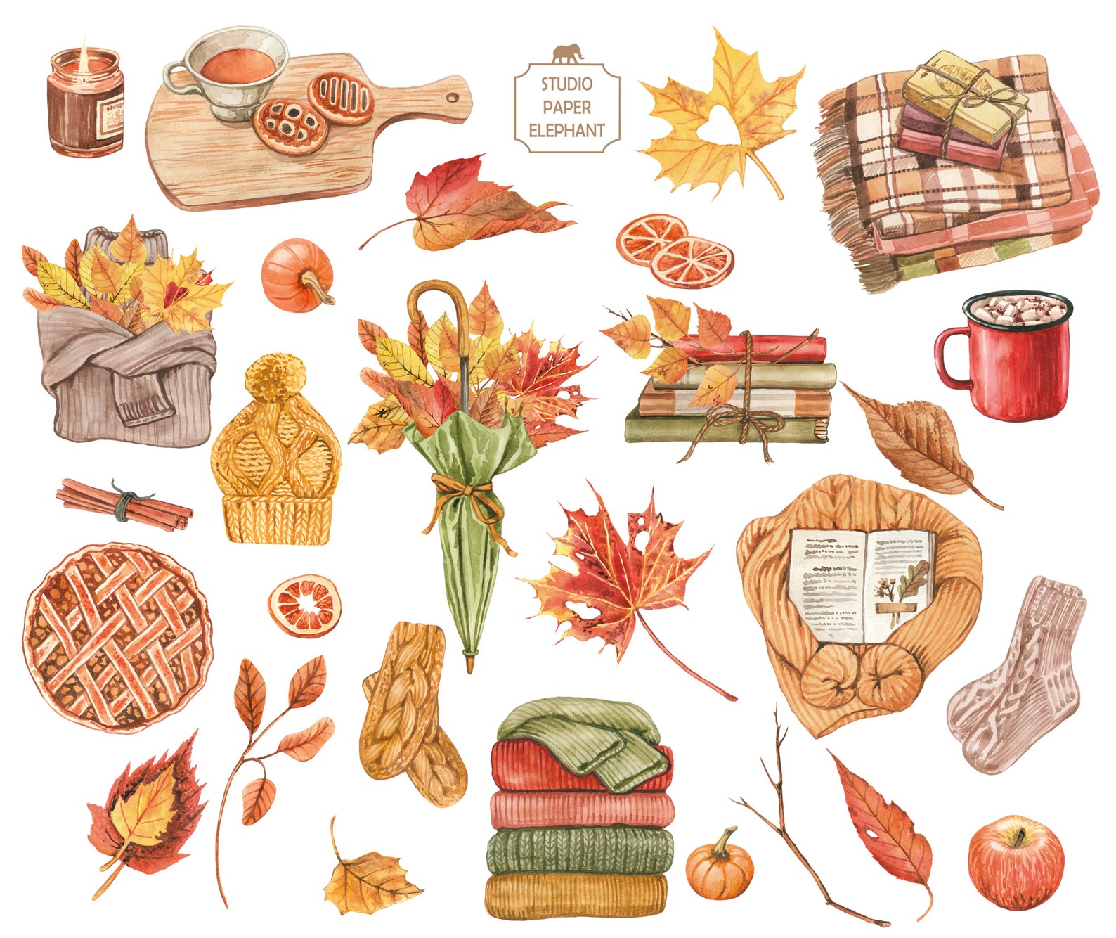 Watercolor Autumn Decor Cute Cozy Decor Autumn Clipart - Etsy