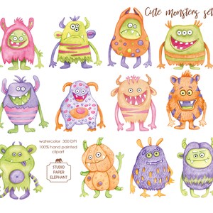 Watercolor Cute Monsters Clipart, Monsters Halloween, Sublimation Cute ...