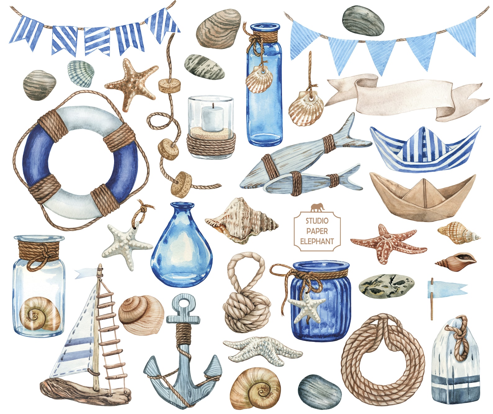 Watercolor Nautical Decor Clipart, Nautical Design, Nautical Style ...