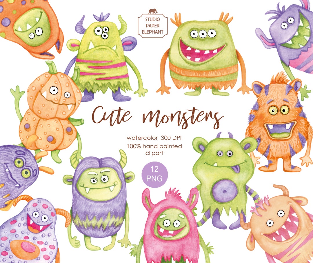 Watercolor Cute Monsters Clipart, Monsters Halloween, Sublimation Cute ...