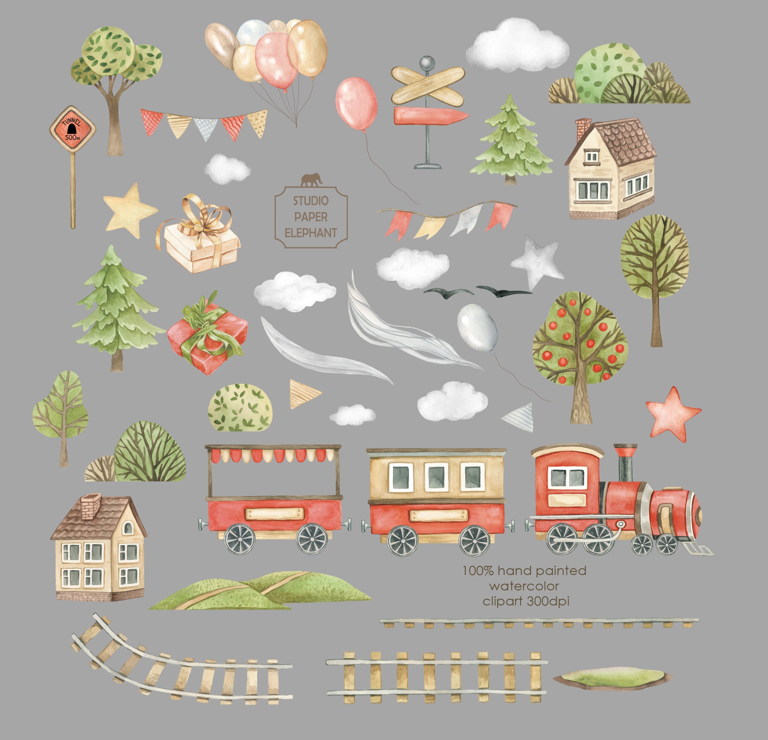 Watercolor Red Train Clipart: Kids Birthday Party PNG (digital Download ...