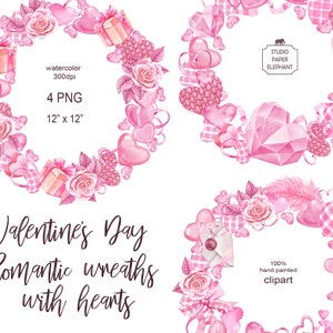 Watercolor Pink Romantic Valentine's Day Wreaths, Wreaths With Hearts ...
