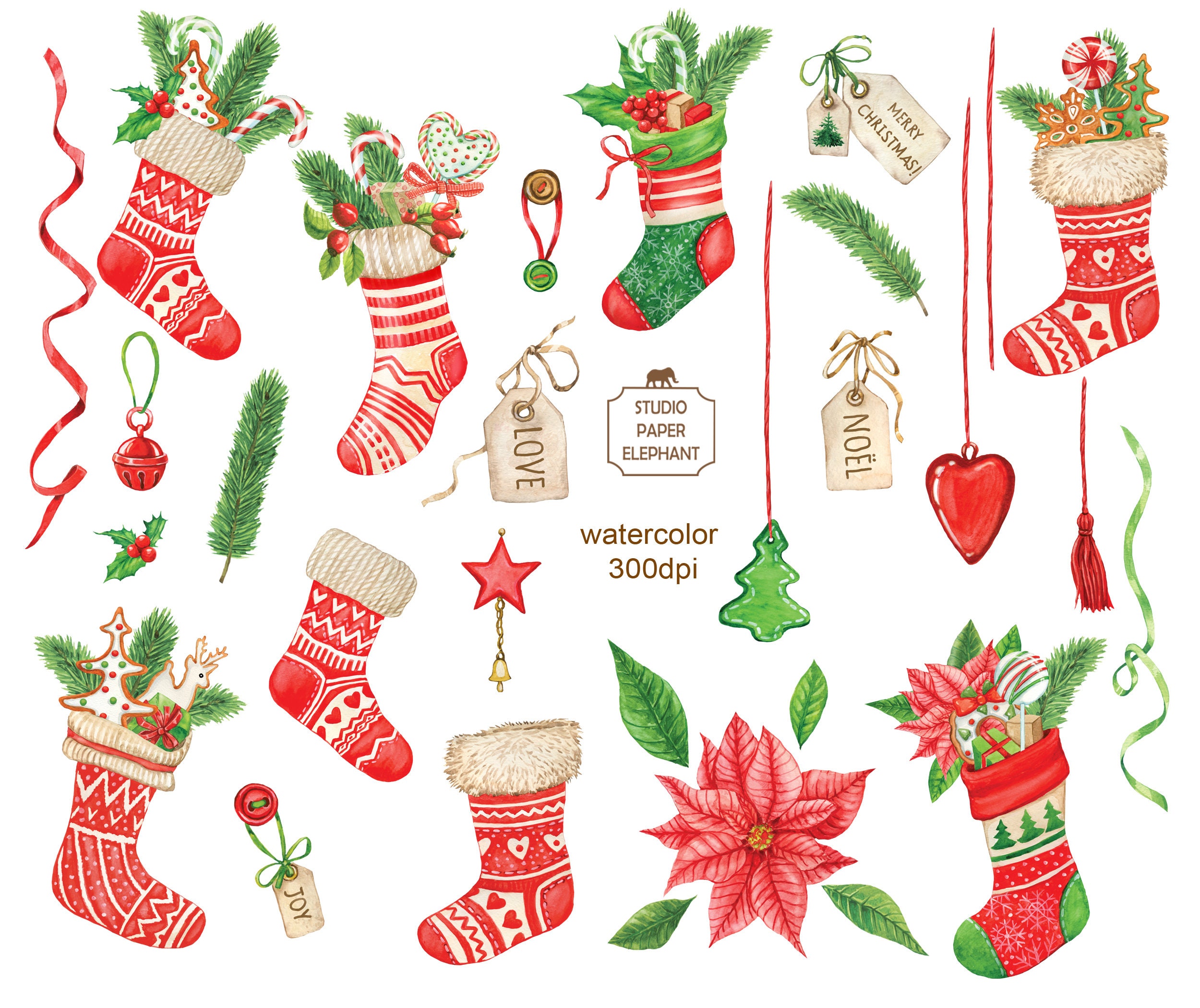 Watercolor Christmas Socks Clipart Santa Clipart Christmas - Etsy