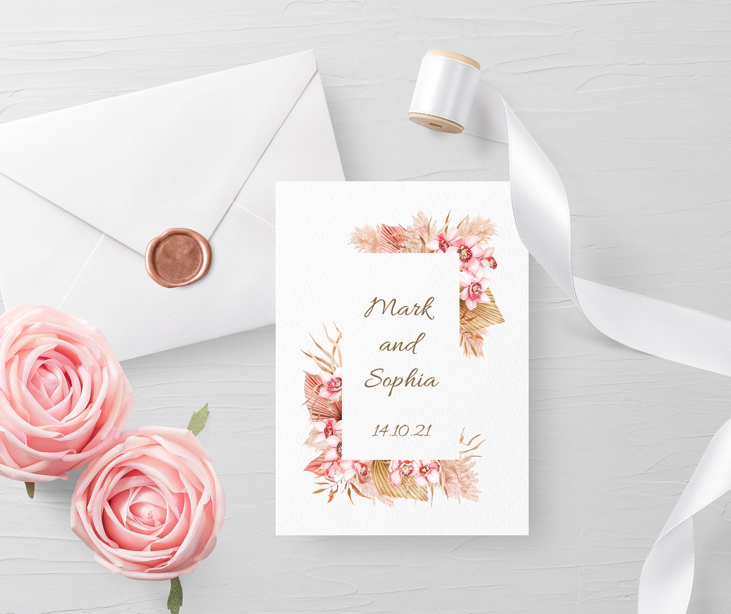 Watercolor Pampas Grass and Orchids Clipart Boho Frames Boho | Etsy