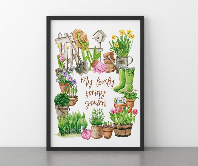 Watercolor Spring Garden Clipart Spring Flowers in Pots - Etsy