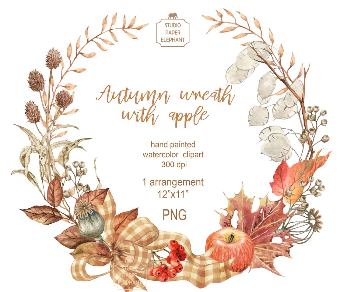 Watercolor Autumn Wreath Clipart Autumn Leaves Autumn Dry - Etsy
