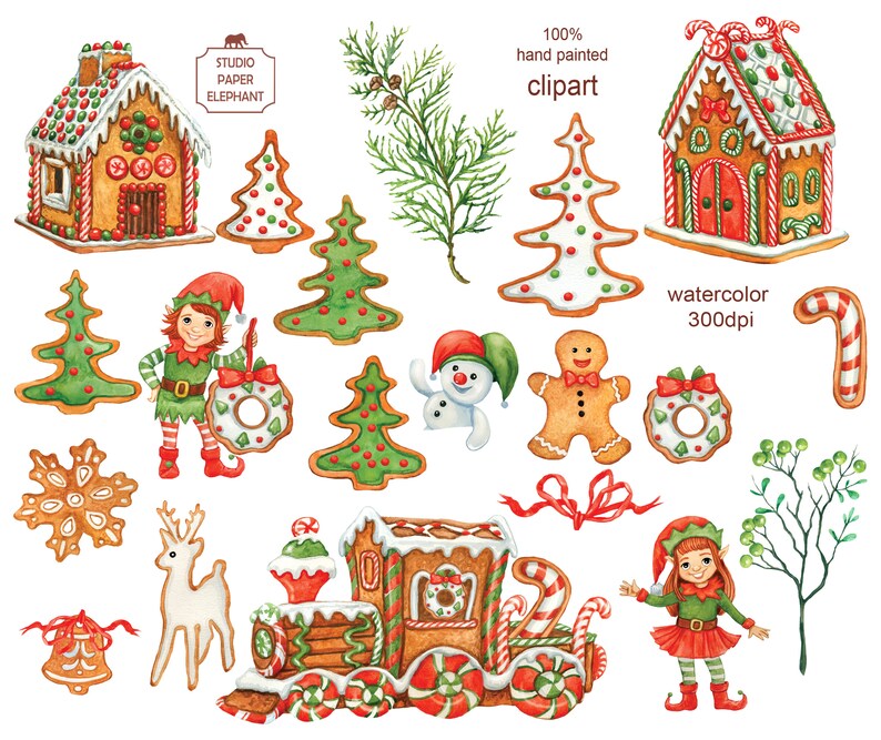 Christmas Gingerbread Clipart Christmas Elves Gingerbread - Etsy