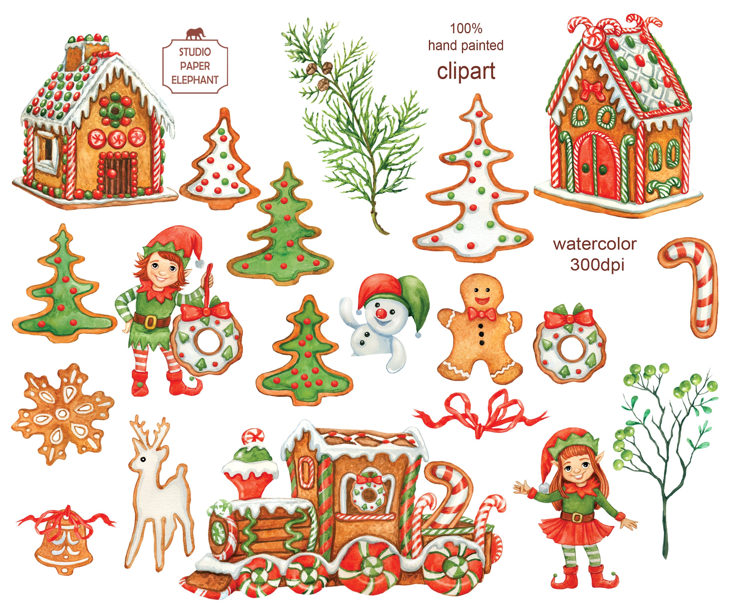 Christmas Gingerbread Clipart Christmas Elves Gingerbread - Etsy