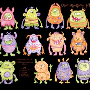 Watercolor Cute Monsters Clipart, Monsters Halloween, Sublimation Cute ...