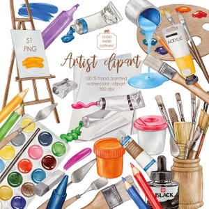 Artist Clipart Set, Artist Tools, Creative Tools, Painting Materials ...