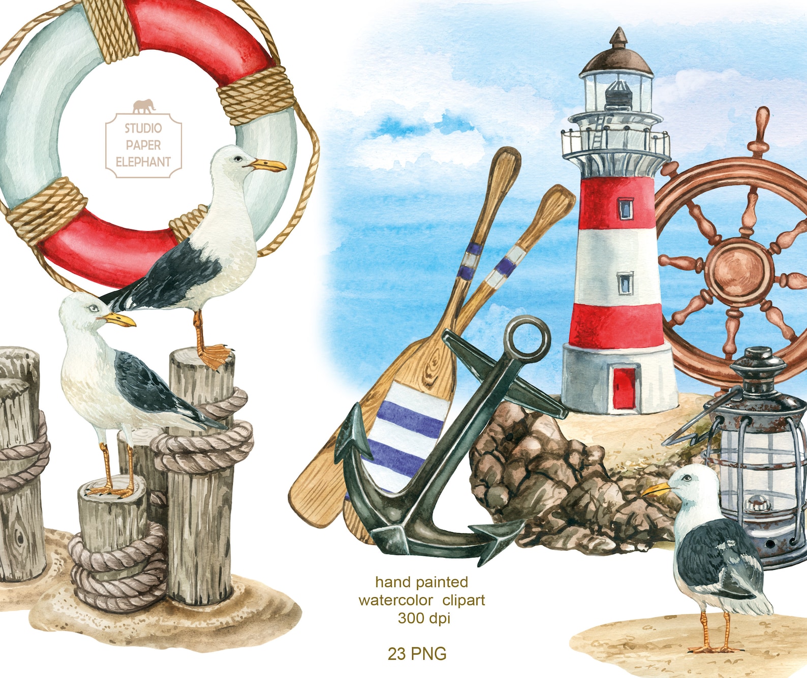 Watercolor Nautical Clipart, Beach Clipart, Marine Clipart, Sea ...