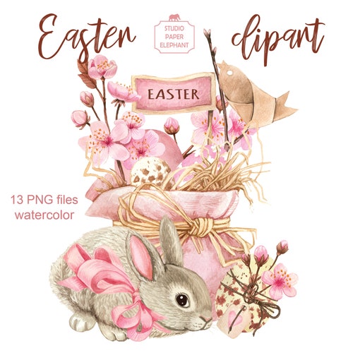 Watercolor Spring Easter Clipart Illustration. Cute Easter - Etsy