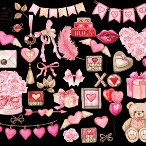 Watercolor Valentine's Day Clipart: Pink & Red Roses, Hearts (PNG ...