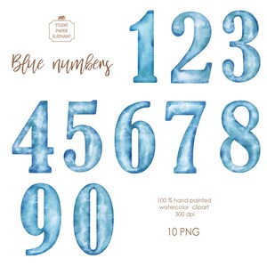 Watercolor Blue Numbers Clipart: Birthday & Wedding DIY (PNG Digital ...