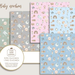 Watercolor Baby Newborn Pattern Digital Paper Scrapbook Paper Digital ...