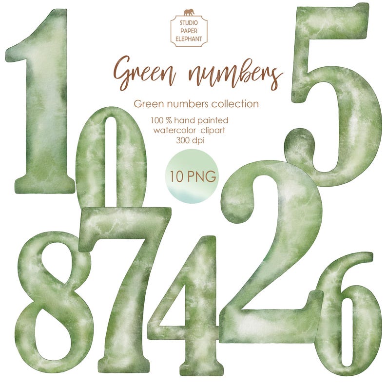 Watercolor Green Numbers Clipart: DIY Wedding Invitation (PNG) - Etsy