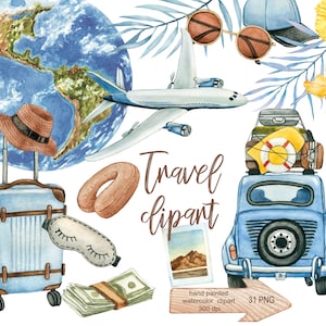 Watercolor Travel Clipart: Adventure, Vacation, Tourism (PNG) - Etsy