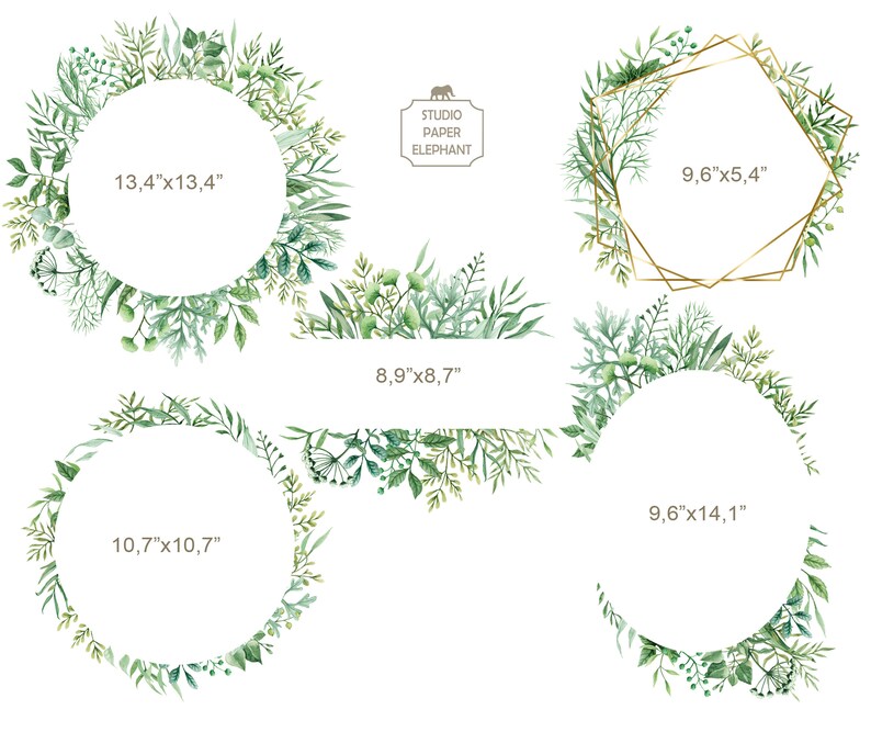 Watercolor Greenery Frames Borders Green Leaves Branches - Etsy