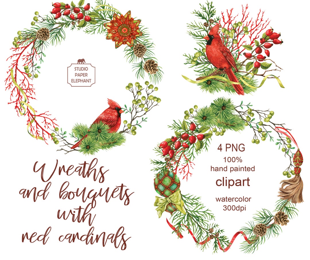 Christmas Wreaths With Red Cardinals, Bouquets With Red Cardinals, Red ...