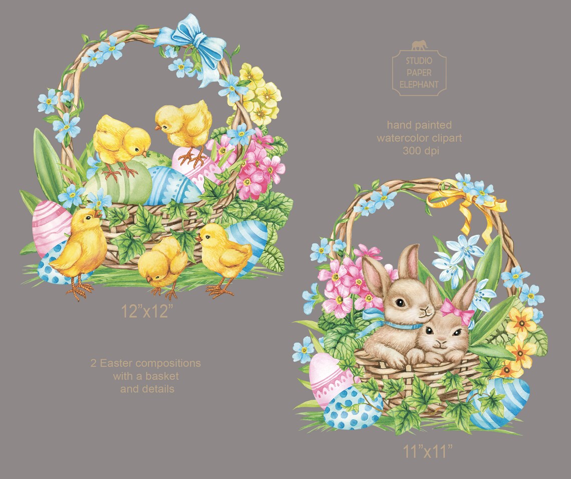 Watercolor Easter Chickens and Bunnies Clipart Easter - Etsy