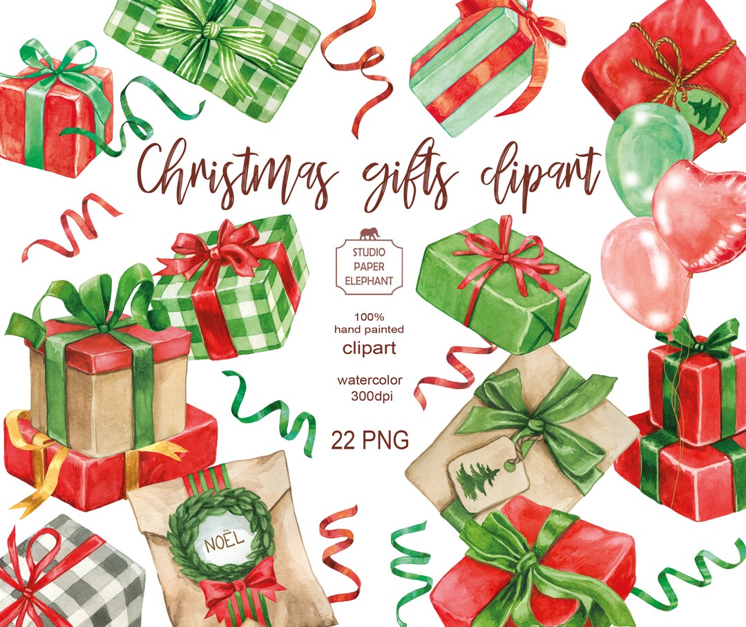 Watercolor Christmas Gifts, Gift Boxes, Christmas Clipart, Christmas ...