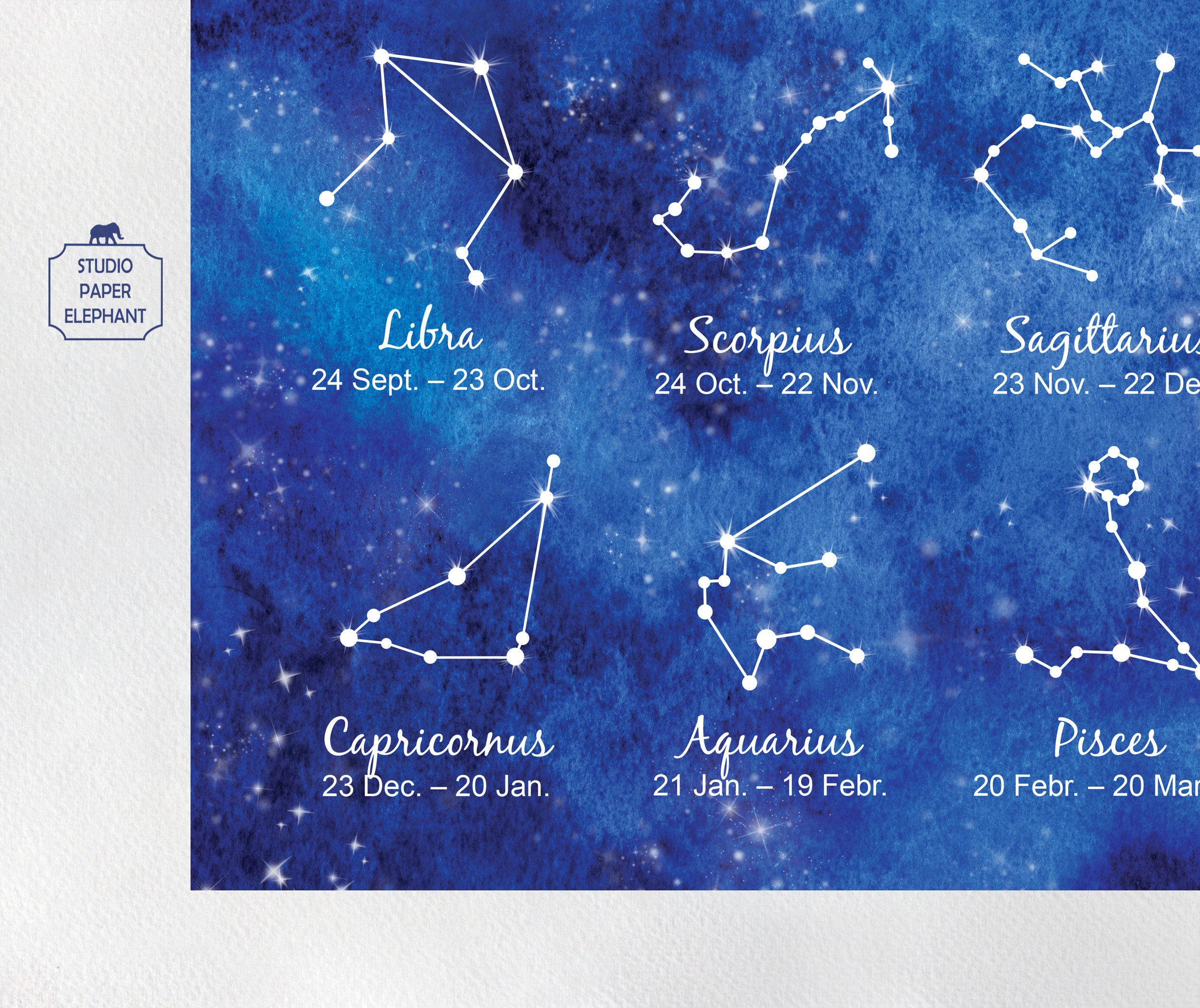 Watercolor Zodiac Constellations Clipart: Galaxy PNG Graphics (digital ...