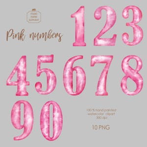 Watercolor Pink Numbers Clipart: Birthday & Wedding DIY (PNG Digital ...