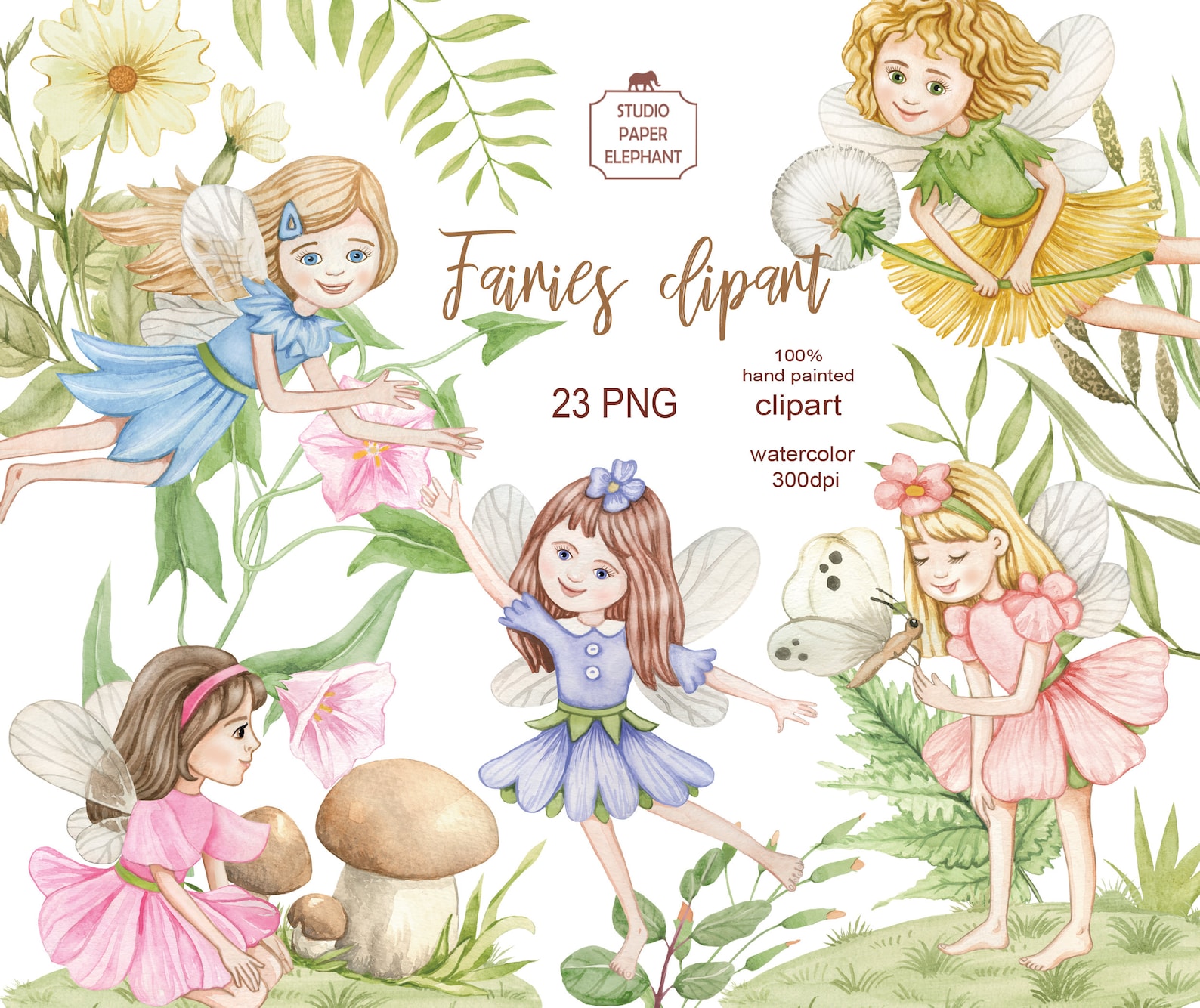Watercolor Fairies Clipart, Flower Fairies Clipart, Forest Fairies ...