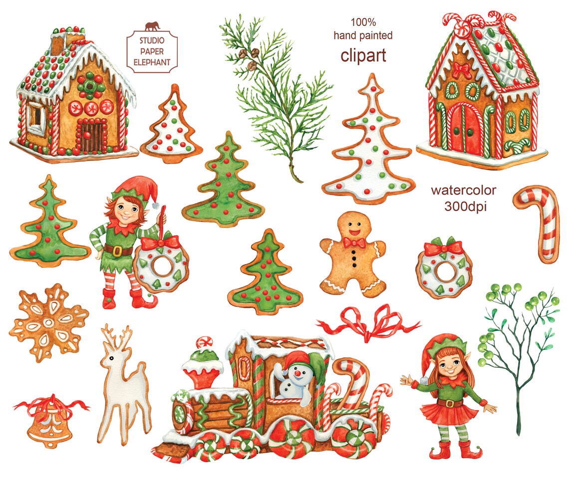Christmas Gingerbread Clipart Christmas Elves Gingerbread - Etsy