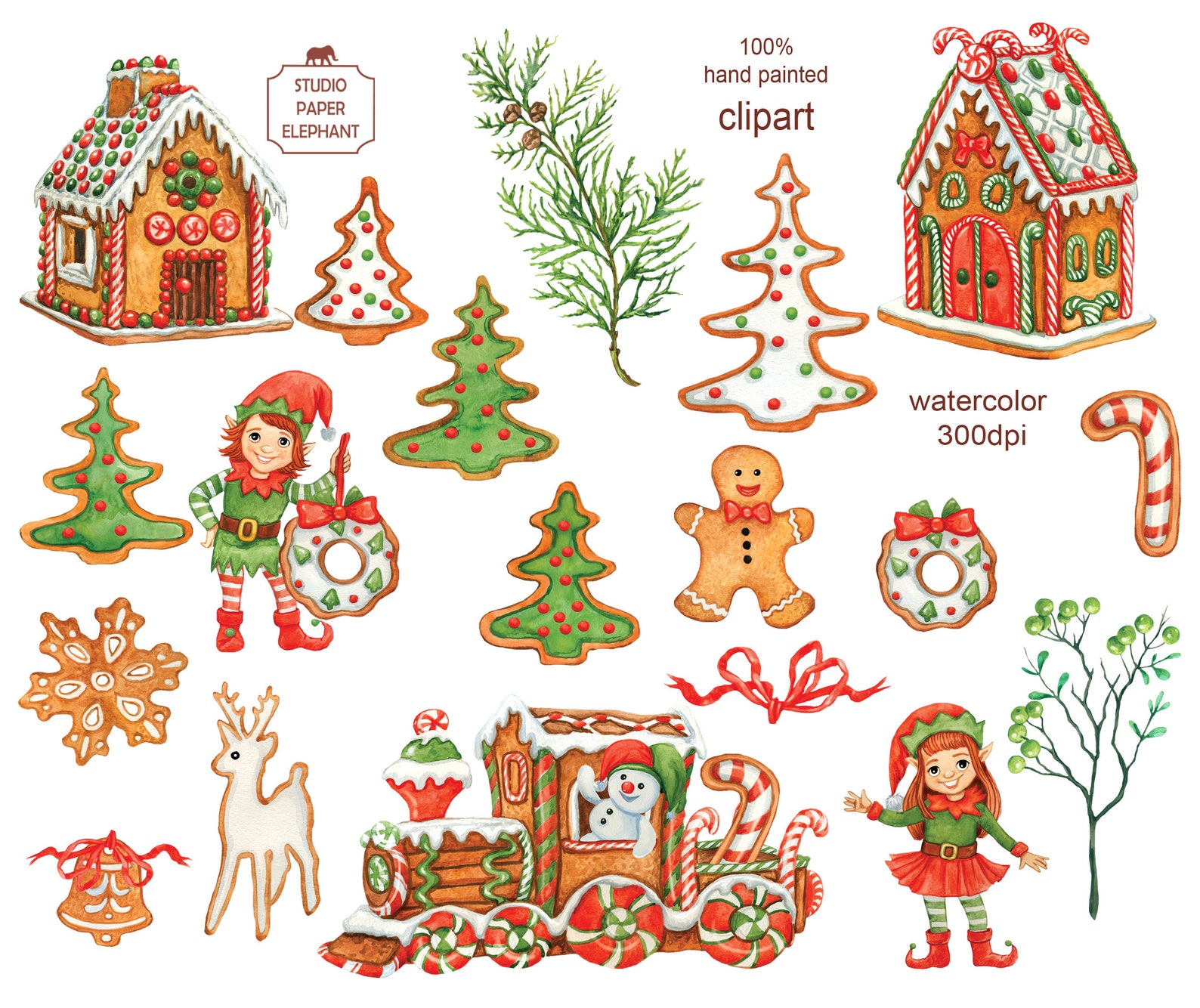 Christmas Gingerbread Clipart Christmas Elves Gingerbread - Etsy