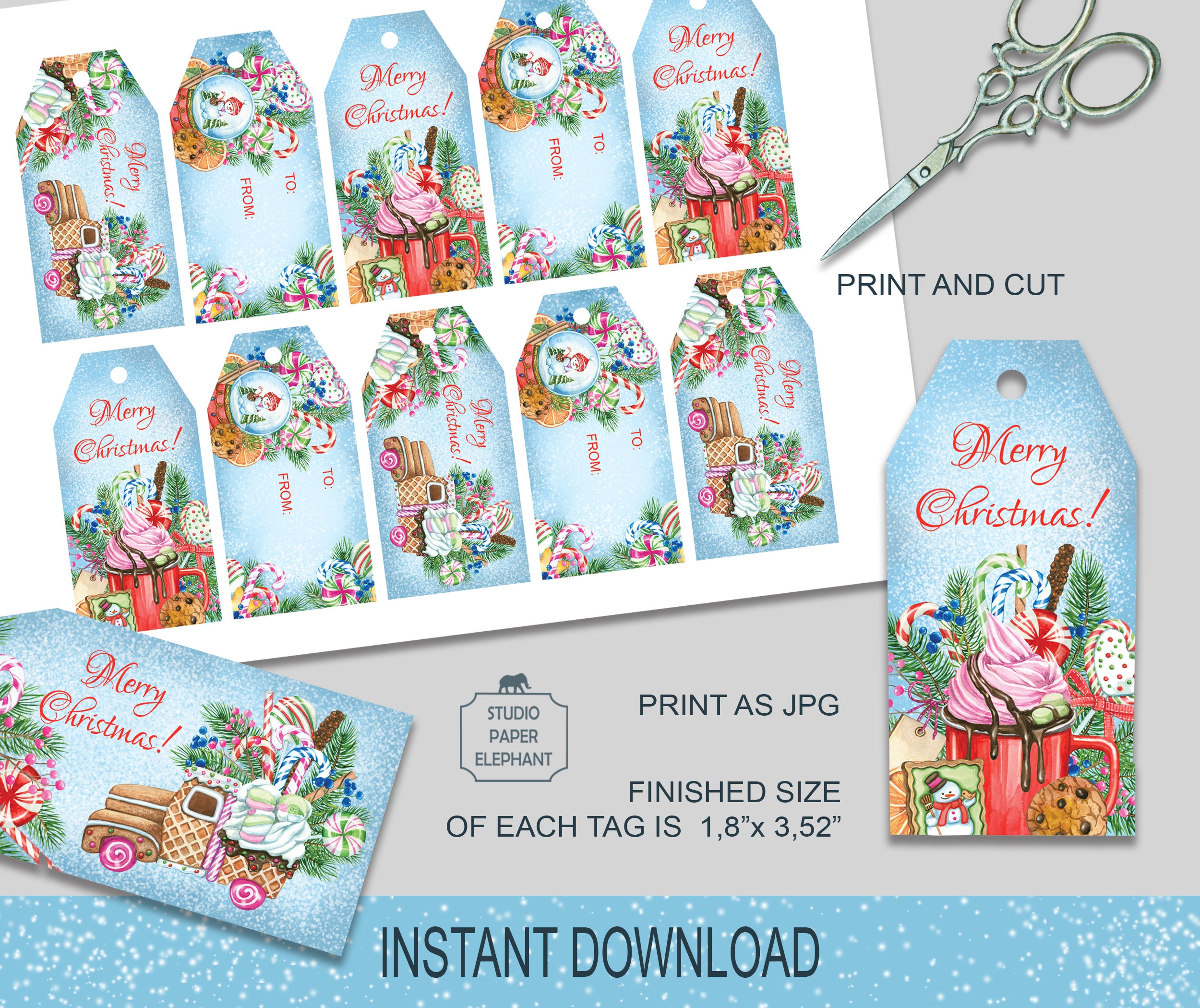 Watercolor Christmas Gift Tags Printable Christmas Gift Tags | Etsy