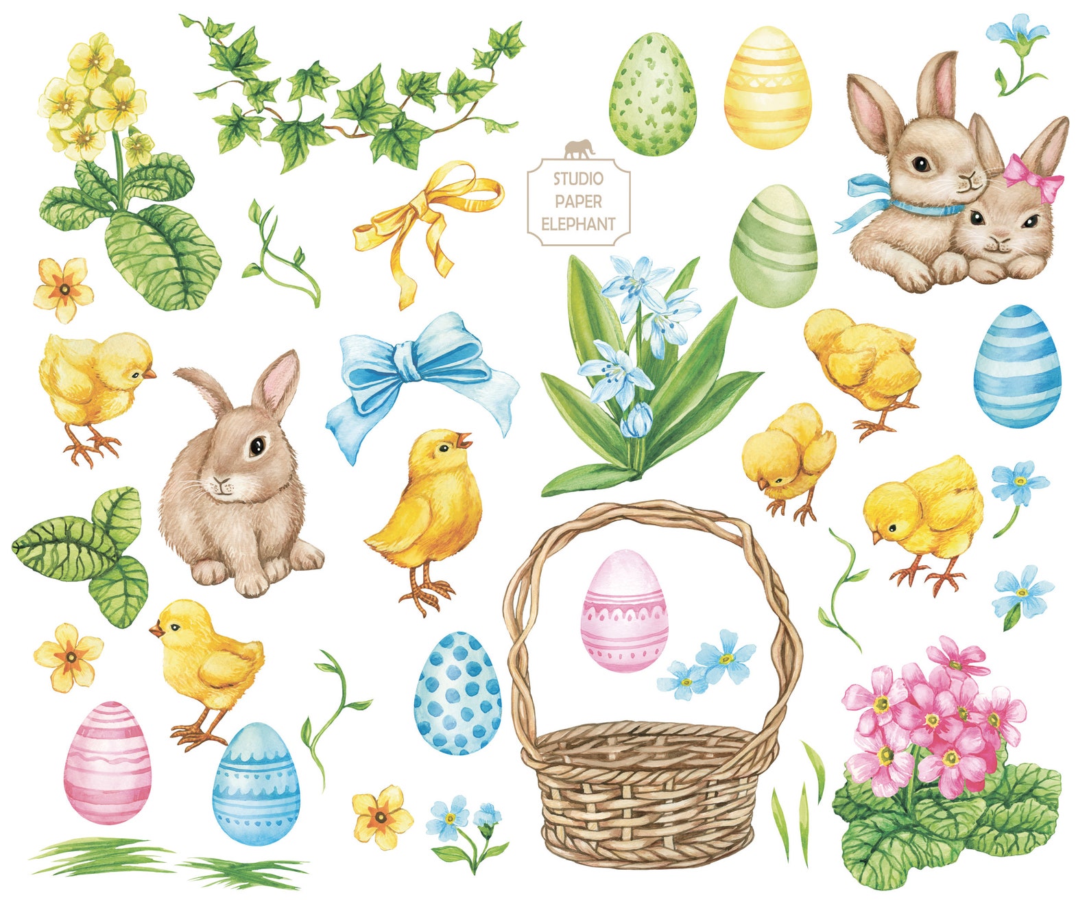 Watercolor Easter Chickens and Bunnies Clipart Easter - Etsy