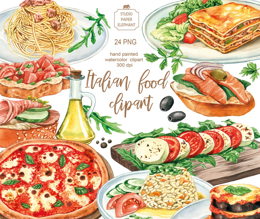 Watercolor Italian Food Clipart, Pizza Clipart, Pizza Party, Pizza Menu ...