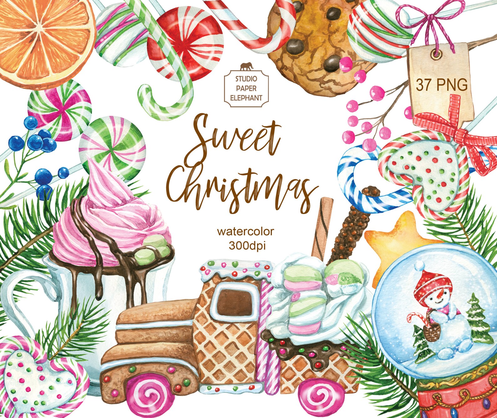 Watercolor Christmas Sweets Clipart Christmas Cookie - Etsy