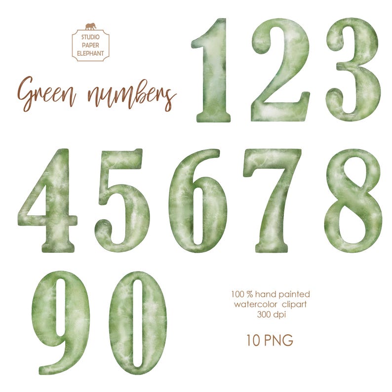 Watercolor Green Numbers Clipart: DIY Wedding Invitation (PNG) - Etsy