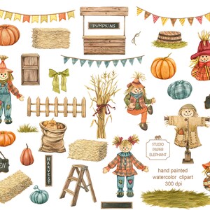 Watercolor Scarecrow Clipart, Farmer's Market, Pumpkin Harvest, Autumn ...
