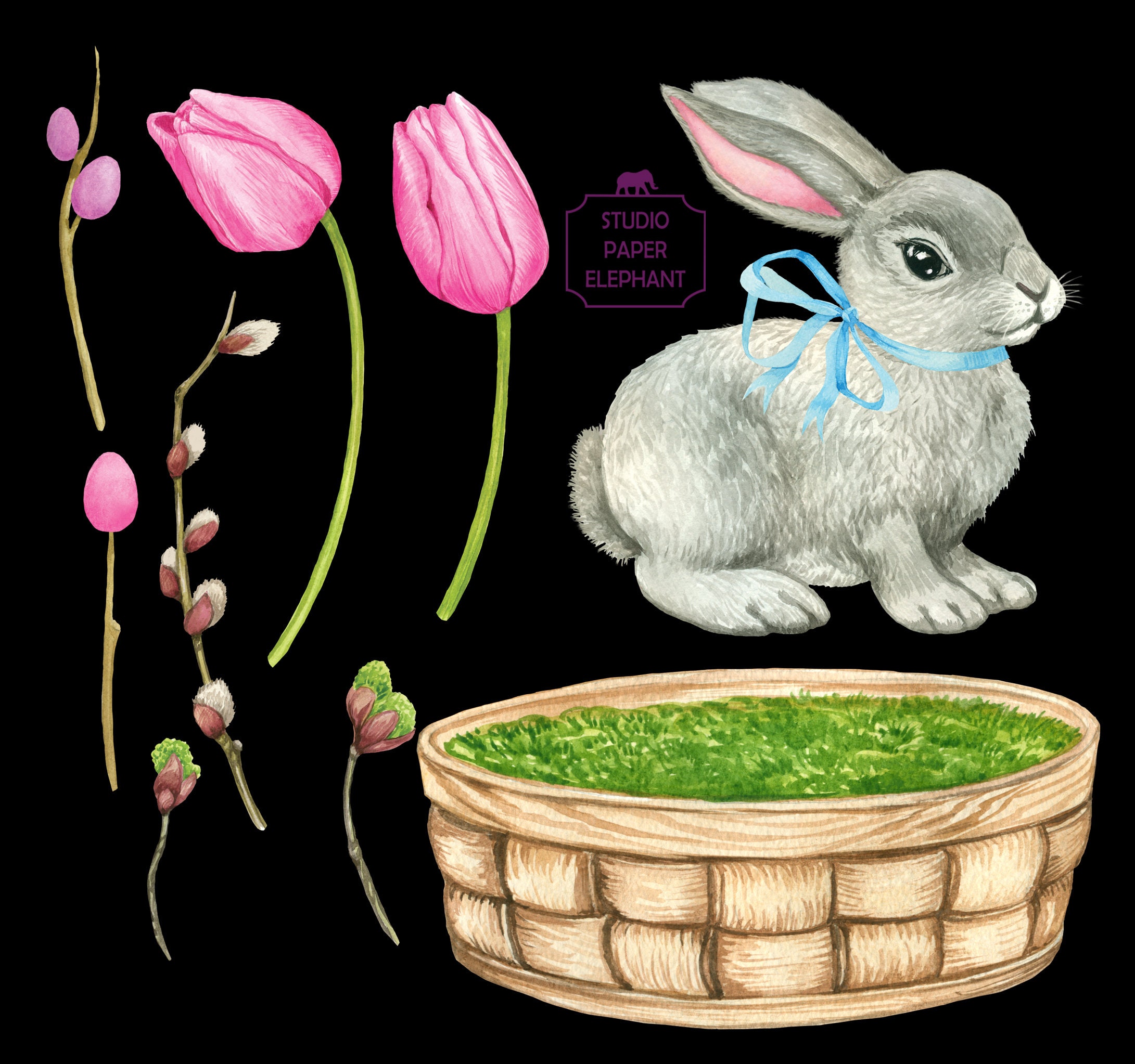 Watercolor Easter Clipart Easter Bunnies Cute Easter Eggs | Etsy