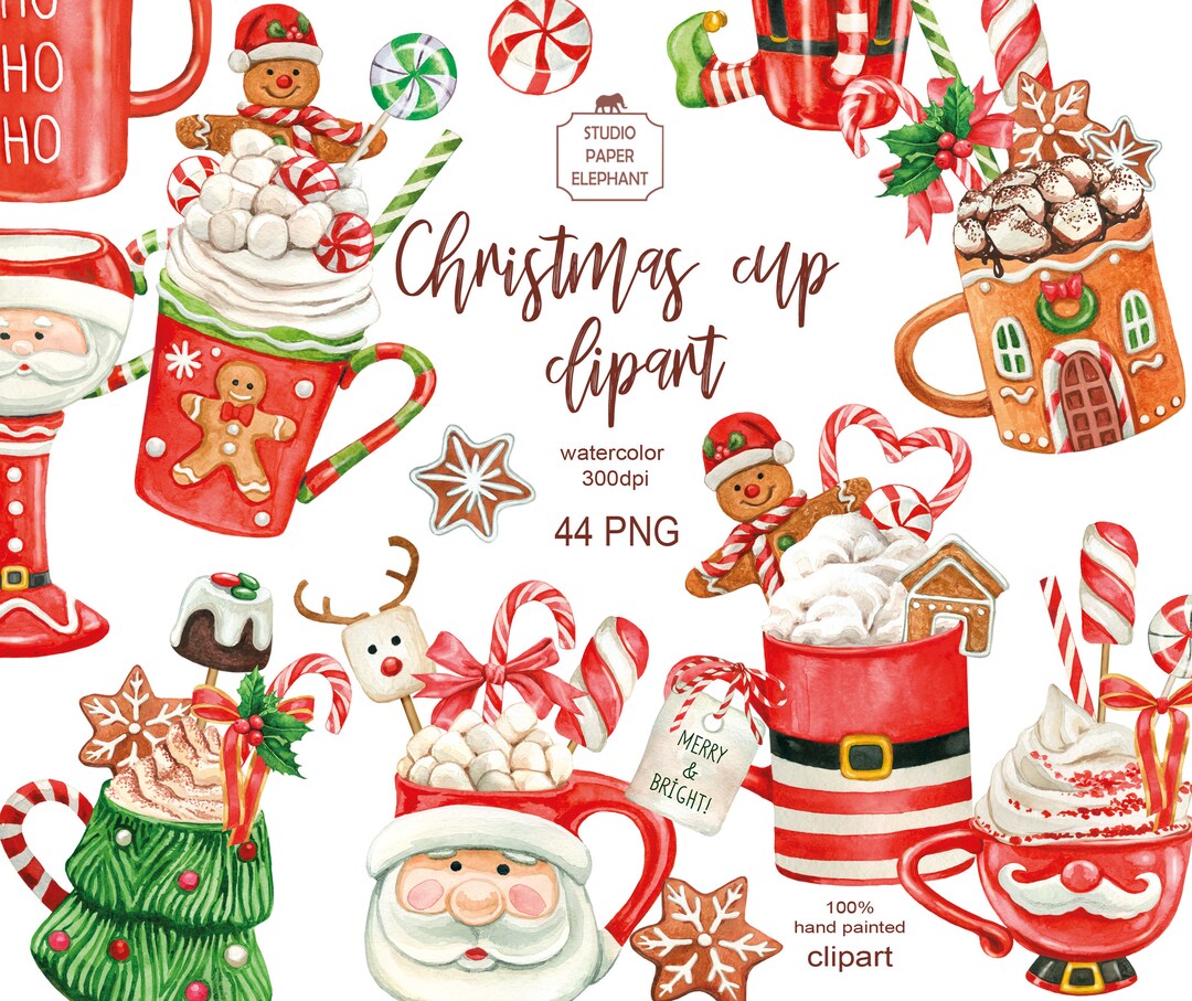 Watercolor Christmas Cups Clipart, Christmas Hot Cocoa , Christmas ...