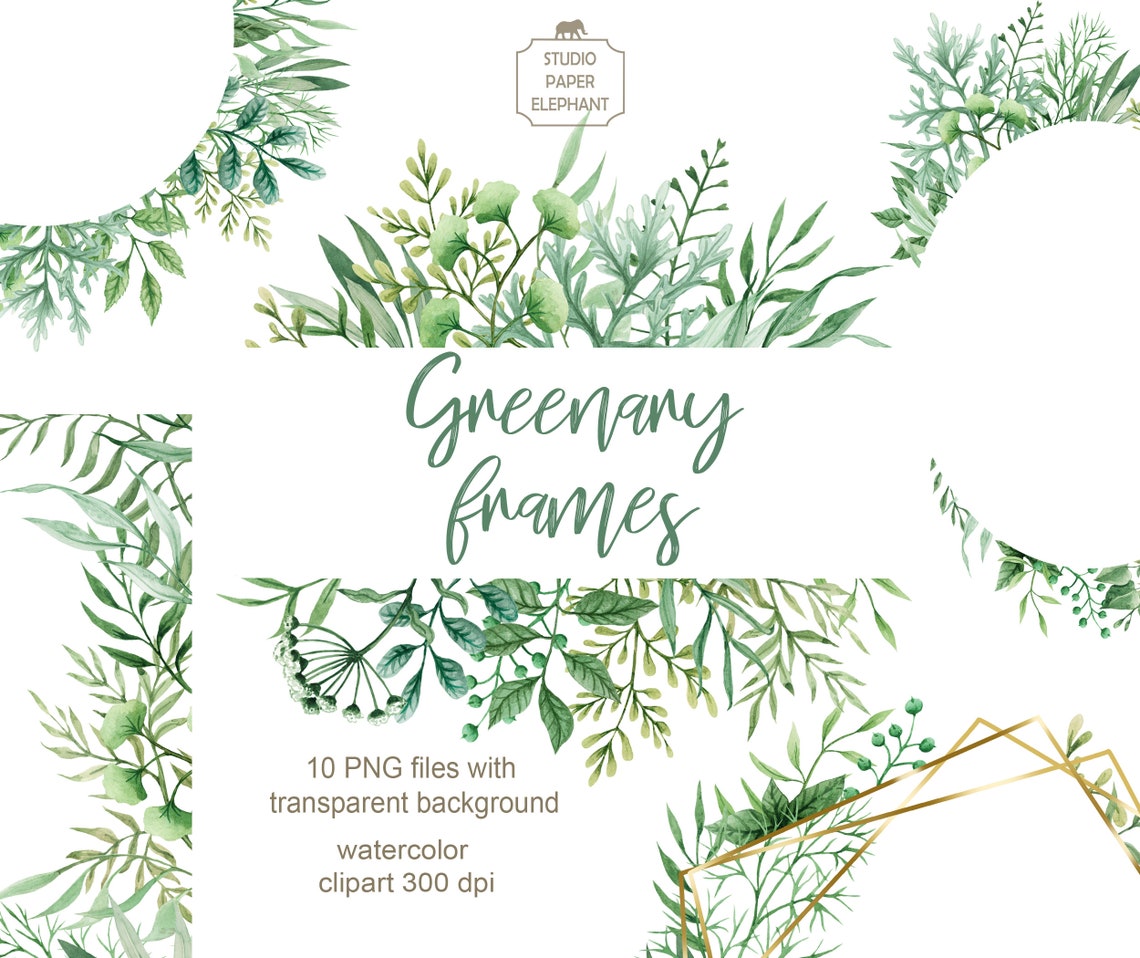 Watercolor Greenery Frames Borders Green Leaves Branches - Etsy