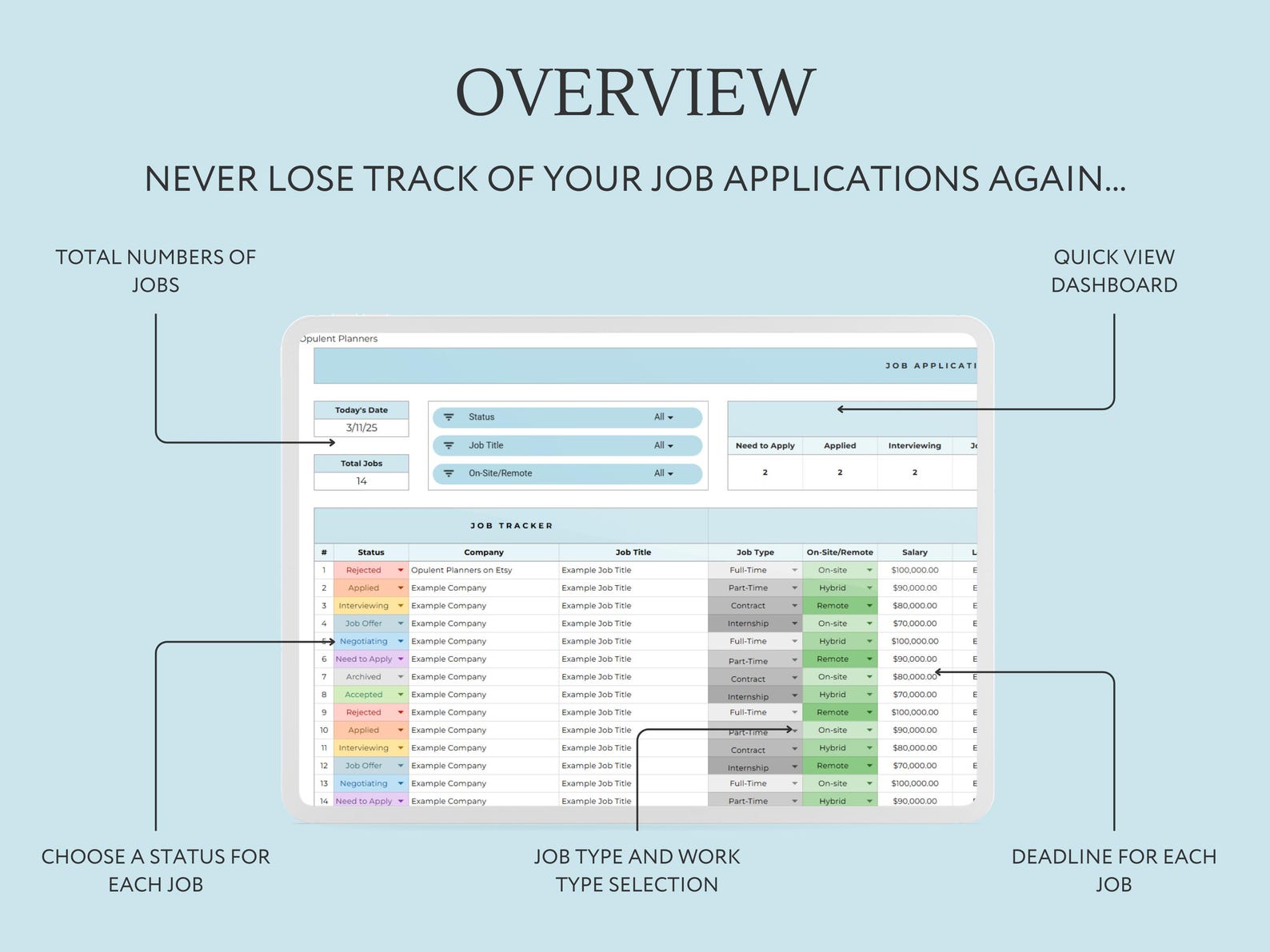 Job Application Tracker Google Sheets, Job Planner, Interview and Job ...