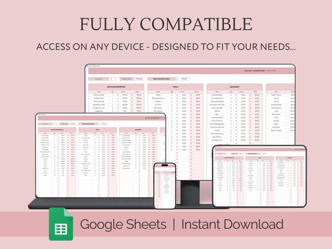 Salon Inventory Template, Salon Inventory Tracker Log, Beauty Salon ...
