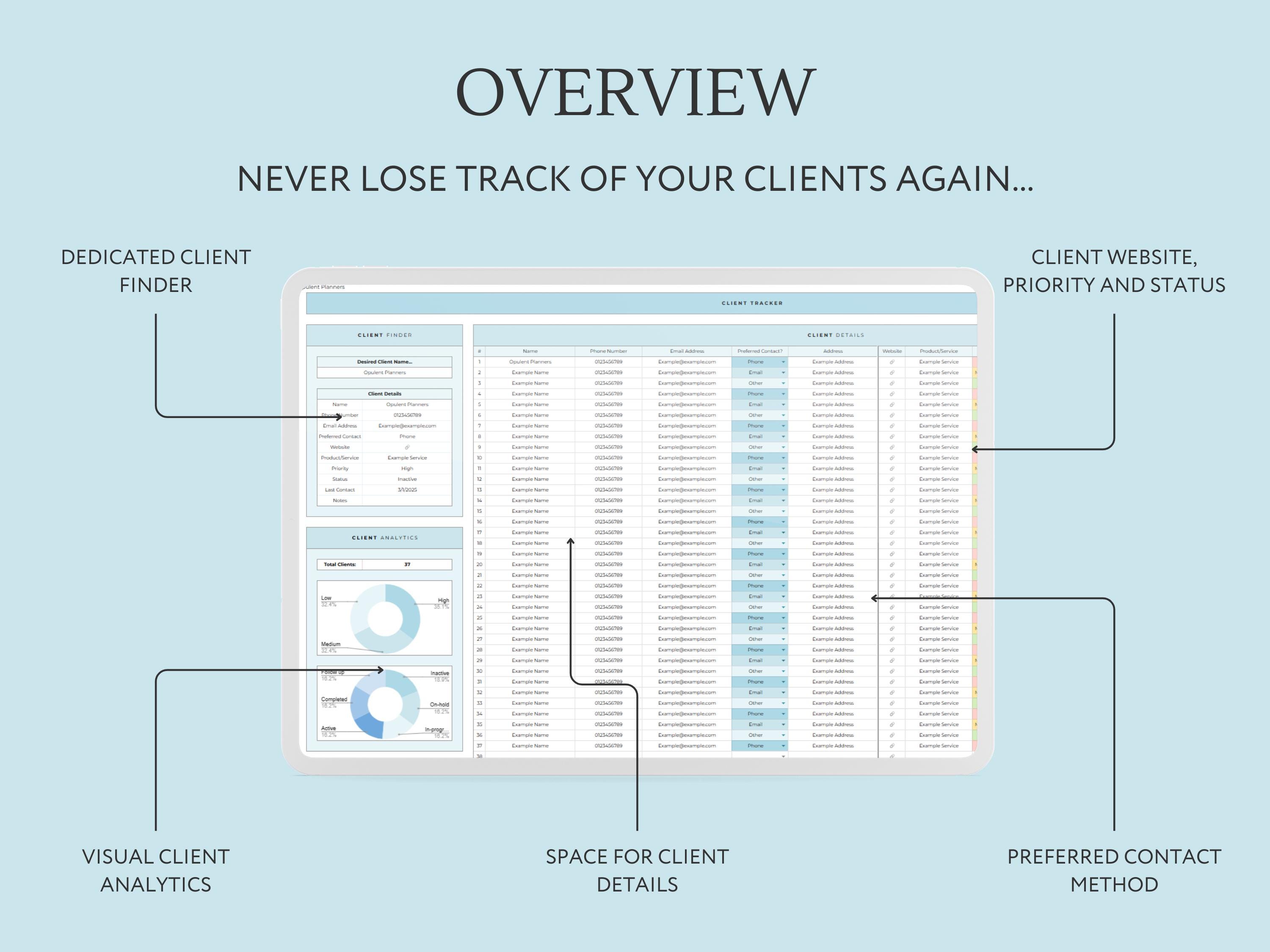Client Tracker Spreadsheet, Small Business Template, Client Planner ...