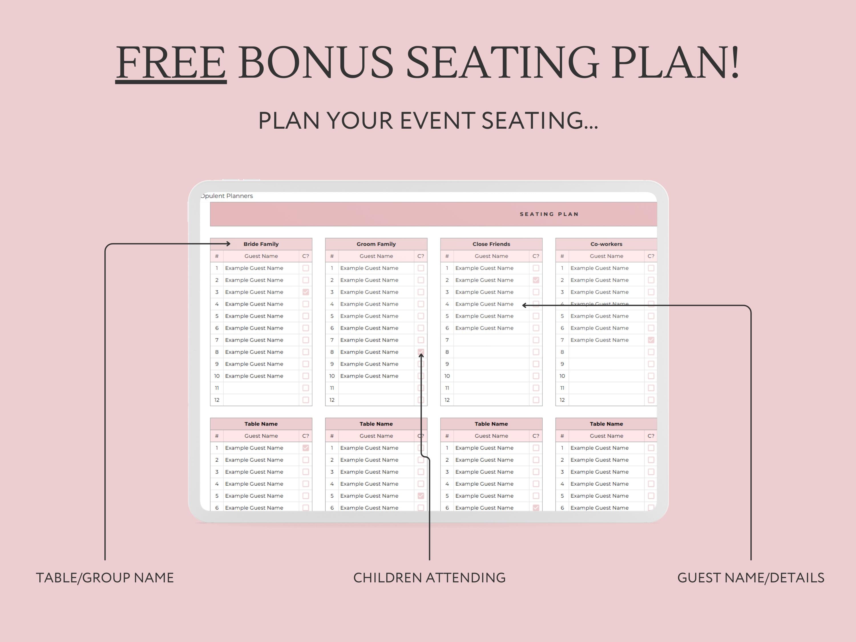 Wedding Guest Tracker & Seating Chart for Google Sheets, Wedding Planer ...